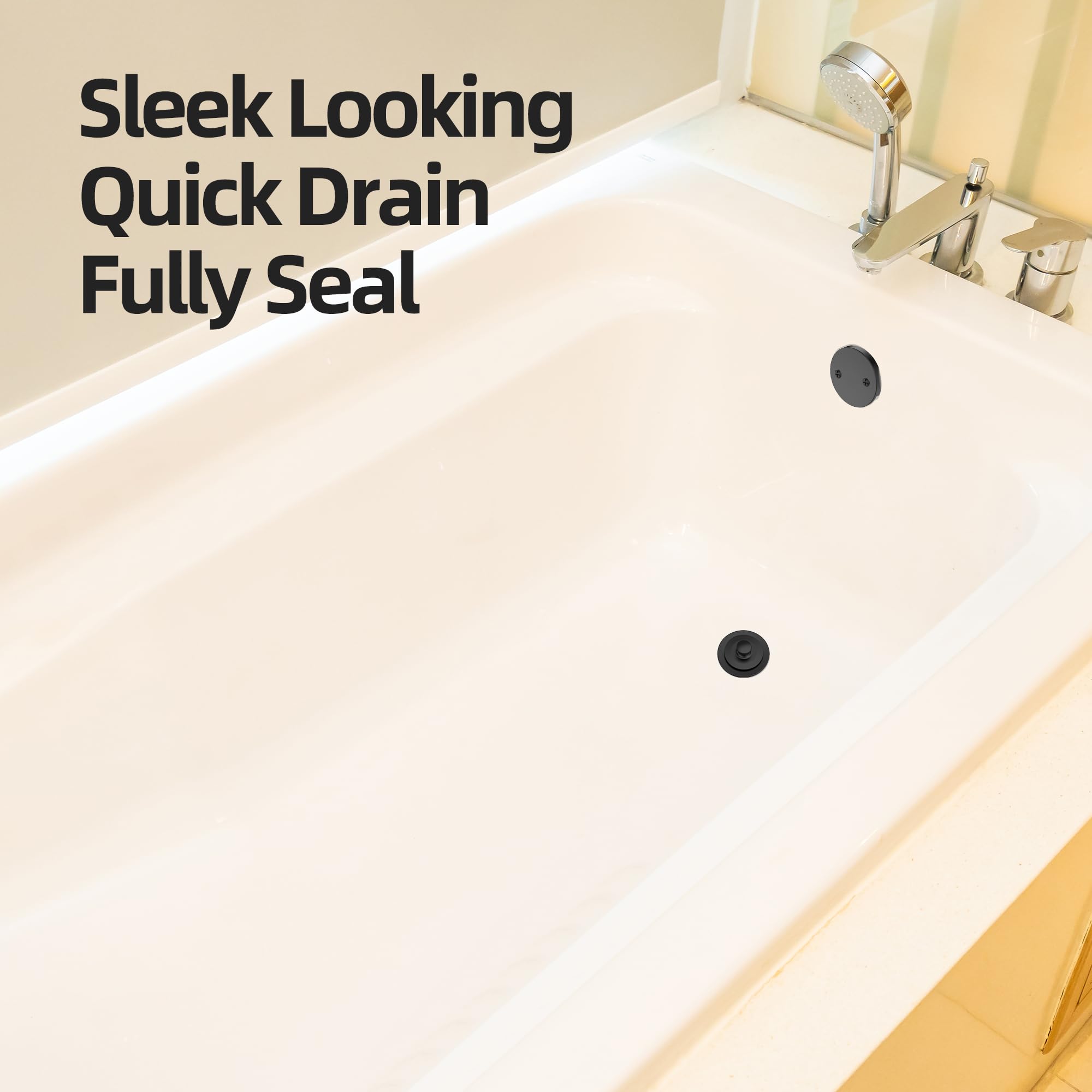 Sogmeter Matte Black Bathtub Drain, Hair Catcher and 2-Hole Overflow Faceplate, 11.5/16 UNC, Lift and Turn Bathtub Drain Replacement, Tub Drain Stopper