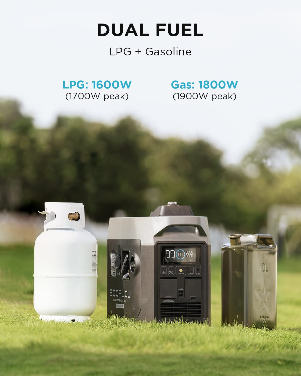 EF ECOFLOW 1800W Dual Fuel Smart Generator with Both LPG and Gas Powered Support, Smart Control, for Home Battery Backup, Emergency, Applicable for DELTA Pro/DELTA Max/DELTA 2/DELTA 2 Max