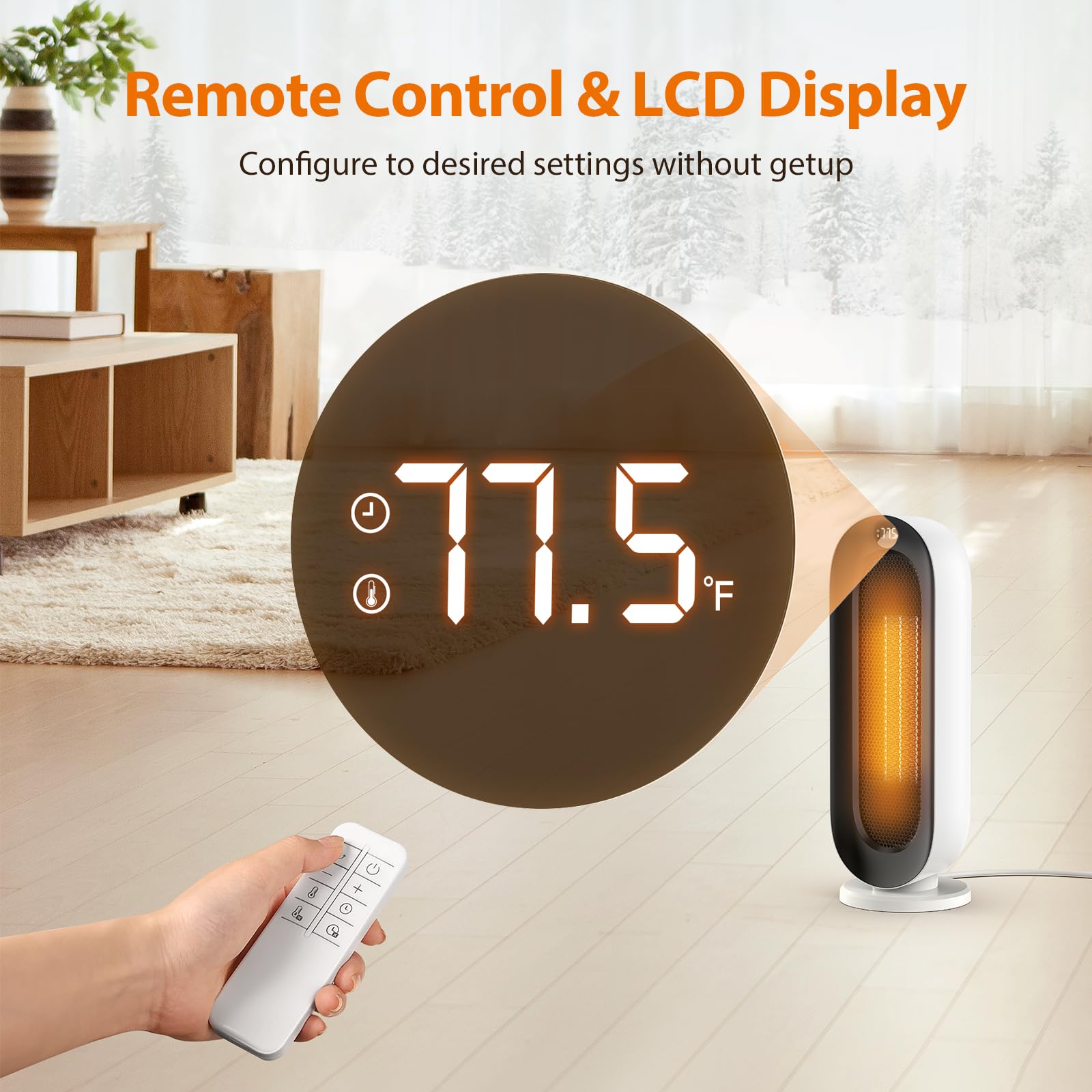 Electric Space Heater for Indoor Use – Ilake 90° Oscillating Space Heater with Remote & Thermostat, Digital Display,12H Timer, 1500W Energy Efficient, Small Space Heater for Office Home Basement Gift