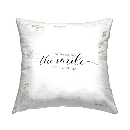 Stupell Industries Wearing The Smile You Game Me Romantic Couple Phrase Design by Jennifer Pugh Pillow, 18 x 18, Black