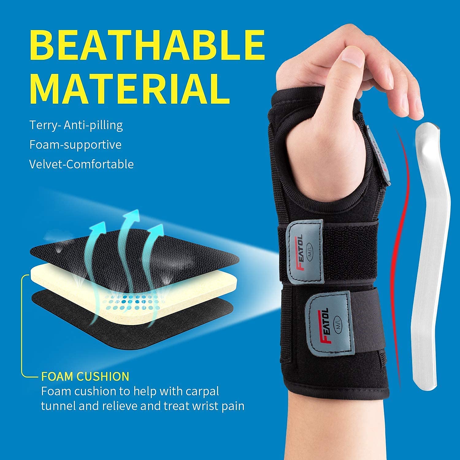 FEATOL Wrist Brace for Carpal Tunnel, Adjustable Wrist Support Brace with Splints Left Hand, Large/X-Large, Arm Compression Hand Support for Injuries, Wrist Pain