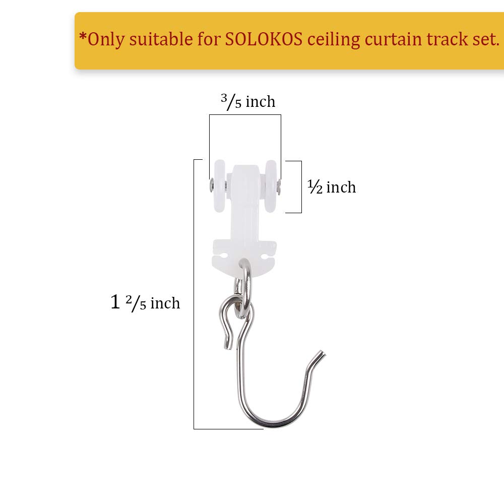 SOLOKOS Curtain Track Glider Roller Hooks for Room Divider Ceiling Track Set（10-Pack Roller Hooks