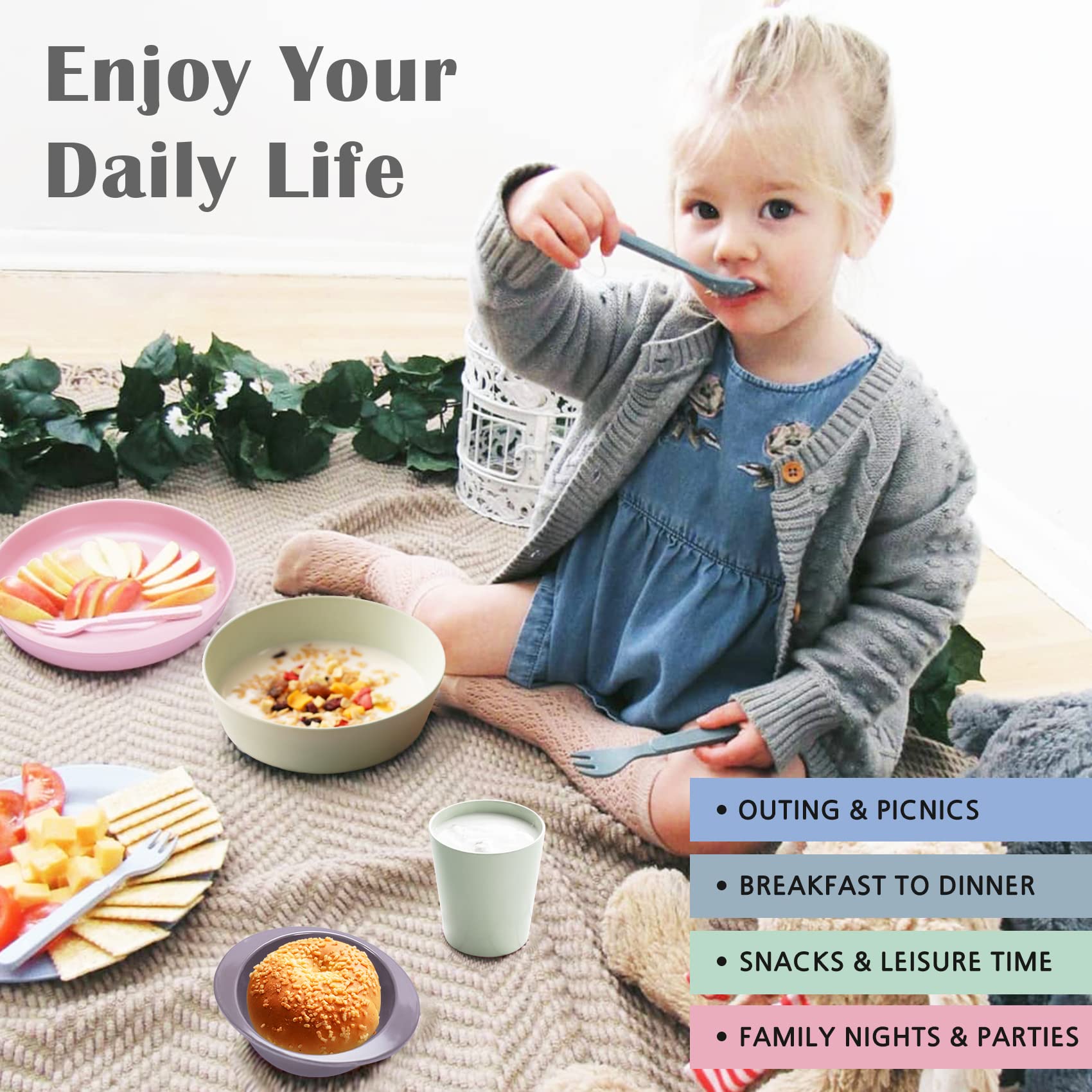 HM-tech 6pcs Bamboo Kids Cups for Baby feeding, Toddler cups for Drinking,Tableware for Baby Toddler Kids Bamboo Kids Dinnerware sets