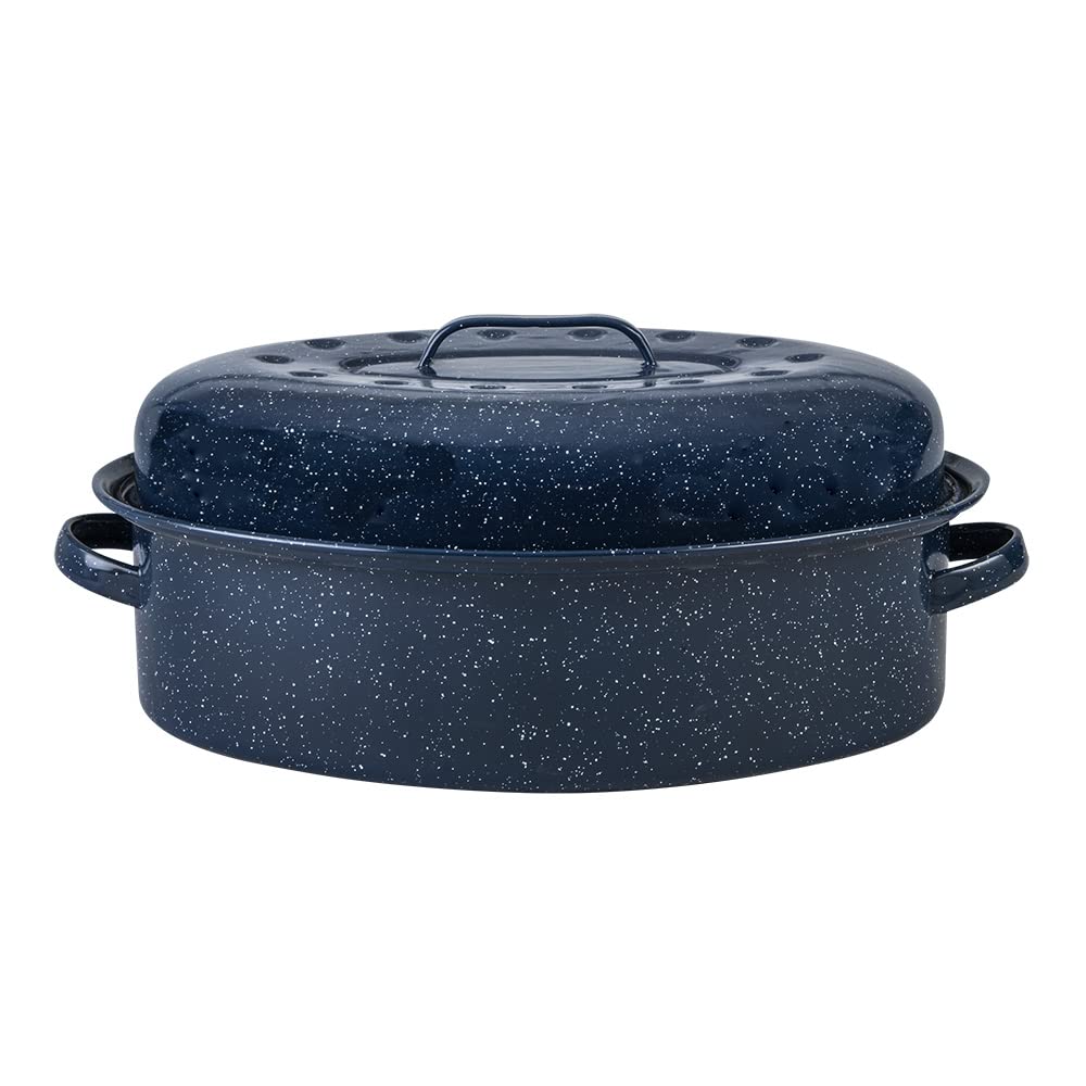Granite Ware Large Covered Oval Roasting Pan, 18ā, Speckled Blue