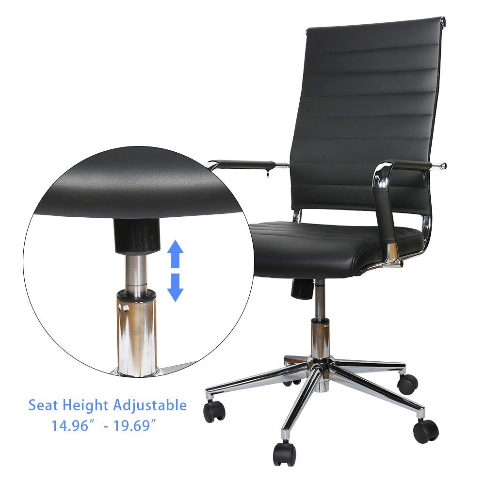 eclife Ergonomic Office Desk Chair Adjustable RibbConference Chair High-Back 360 Swivel W/Armrest, Puresoft Upholstery, Executive Chair (Black)
