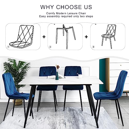 KATBOC Blue Velvet Dinner Chairs Set of 4, Modern Velvet Dining Room Chairs, Kitchen Chairs with Upholstered Cushion Seat for Home Kitchen Restaurant