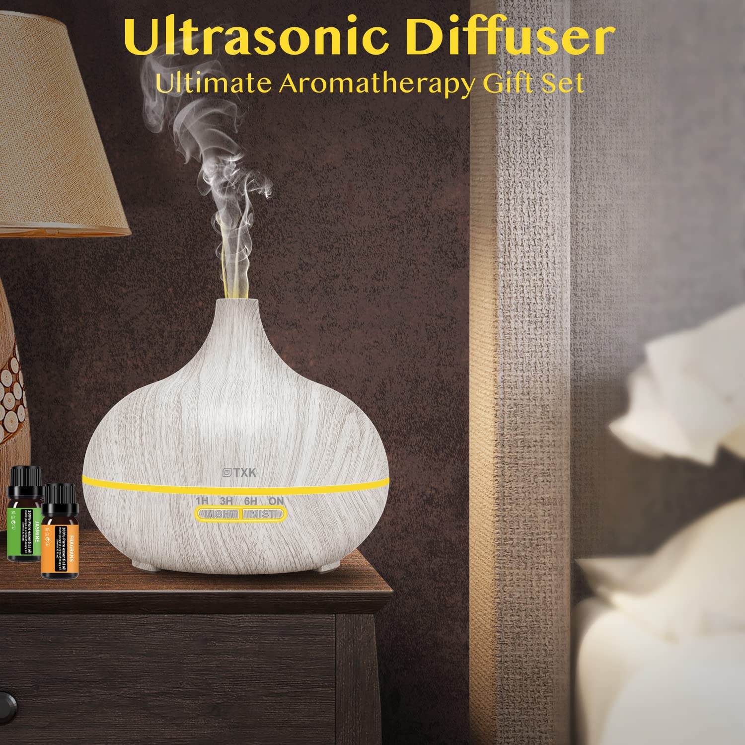 Essential Oil Diffuser Cool Mist Humidifiers with Oils, Silent Humidifier, Aromatherapy Diffusers,Waterless Auto-Off,7 Color Ambient Lights Purifier for Bedroom Office Home