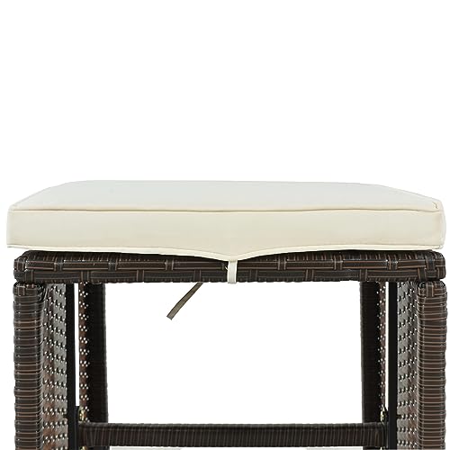 Merax 11-Piece Patio Furniture Set, All-Weather PE Wicker Dining Table Set with Wood Tabletop, Foldable 6 Chairs and 4 Stools, Space-Saving Design, Brown Rattan Beige Cushions Zippered