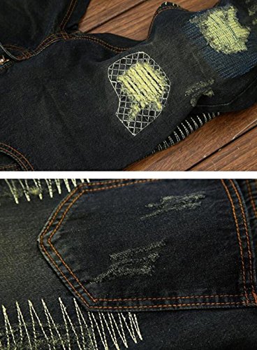 WEEN CHARM Mens Distressed Ripped Biker Slim Fit Straight Destroyed Wash Jeans Moto Denim Pants Black