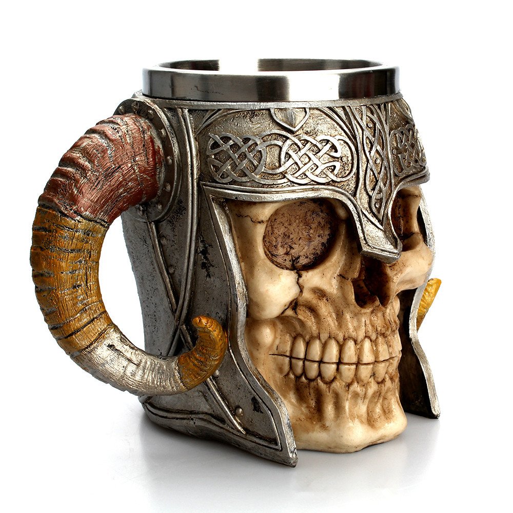 Stainless Steel Skull Mug Viking Drinking Cup Skeleton Resin Beer Stein Tankard Coffee Mug Tea Cup Halloween Bar Drinkware Gift
