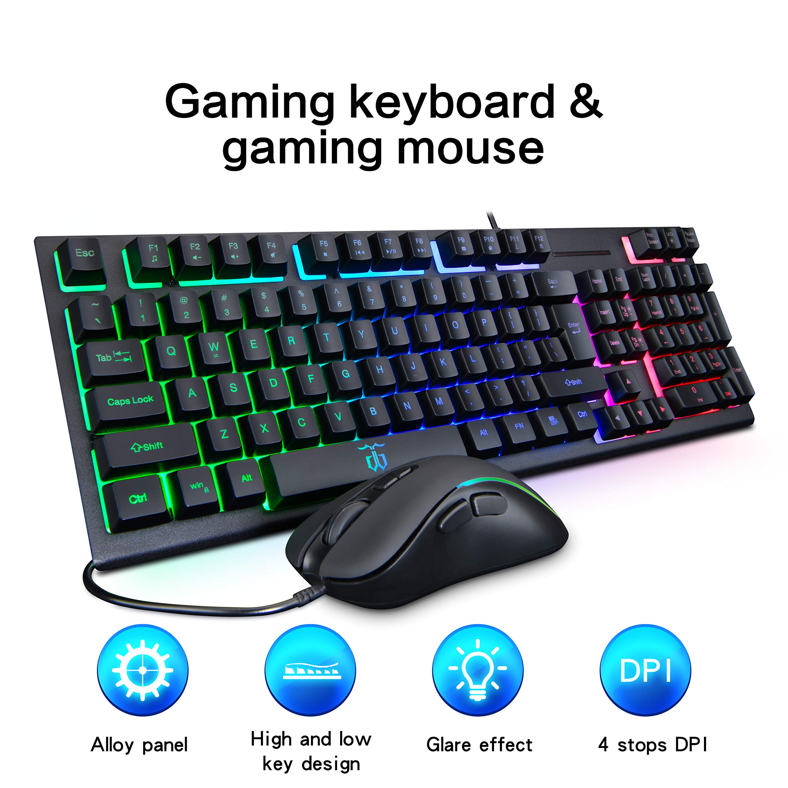 DGG ST-KM6 Wired RGB Backlit Gaming Keyboard and Mouse, Gaming Mouse Pad, Gaming Headset,All in One Combo for PC Gamers and Xbox and PS4 Users