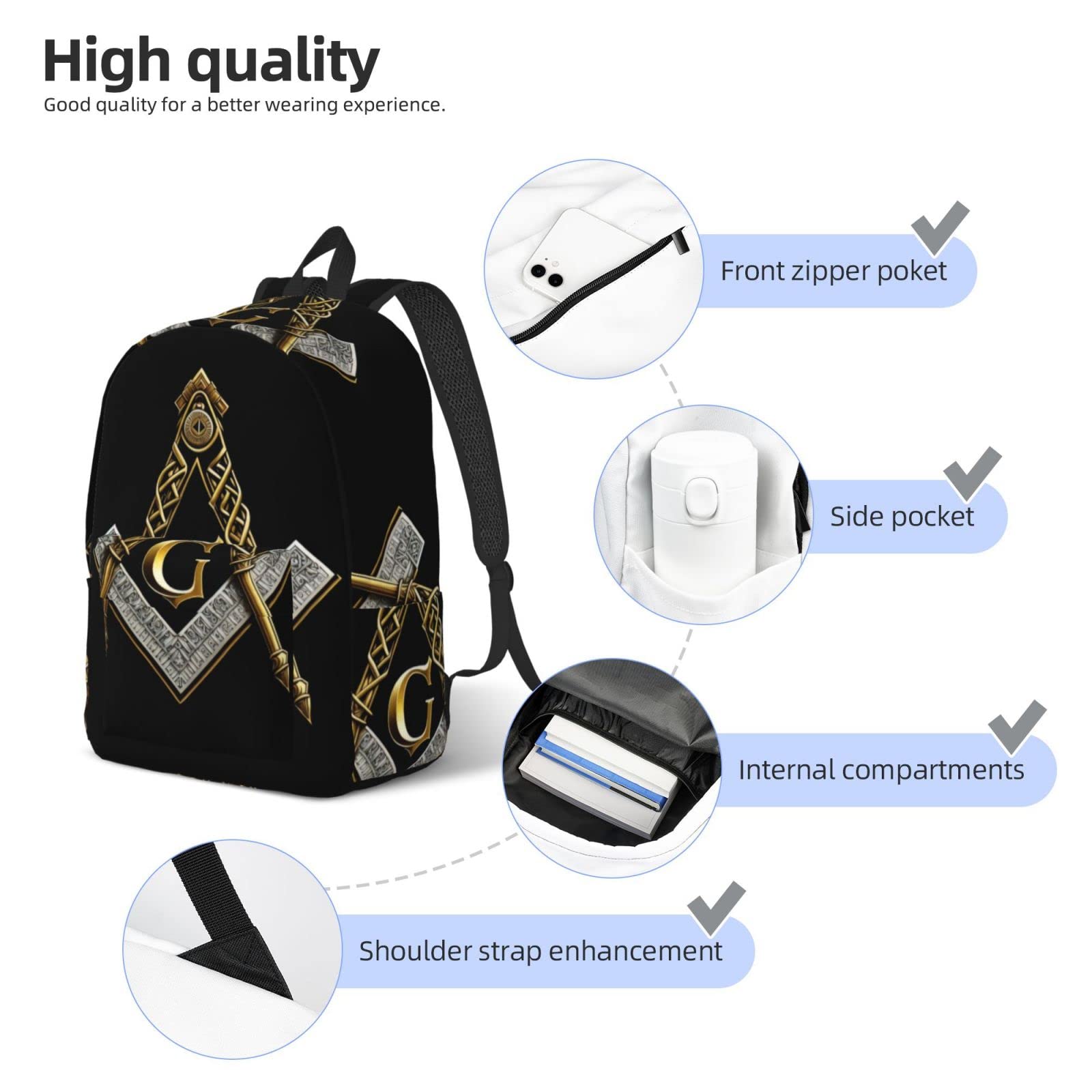 FYCFSLMY Master Mason Masonic Backpack with Adjustable Straps, Suitable for Travel Picnics Activities