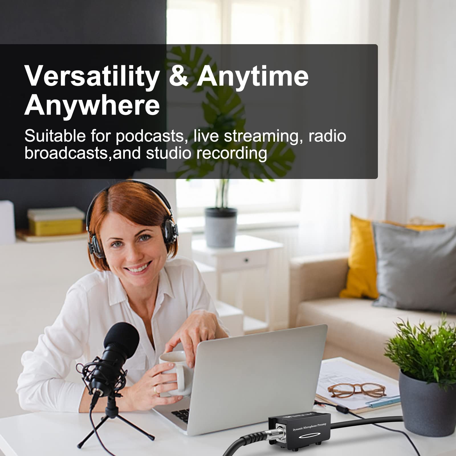 Dynamic Microphones Preamps, Ribbon Mic Activator XLR Preamp Booster for Livestream, Broadcast, Podcast, Vocal Recordings