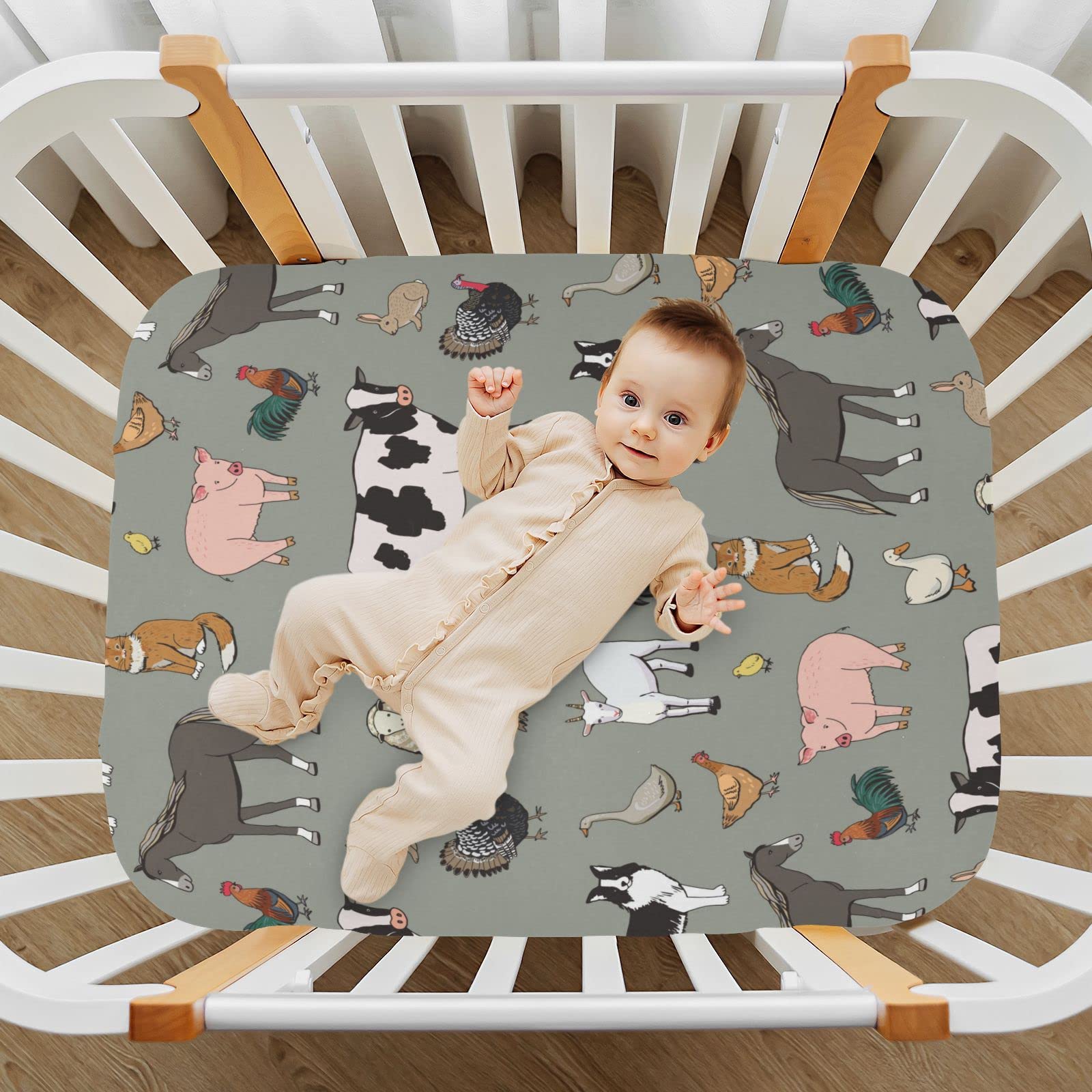 Kigai Farm Animals Crib Sheets for Boys or Girls,Soft and Breathable Crib Sheets 28x52 Inch