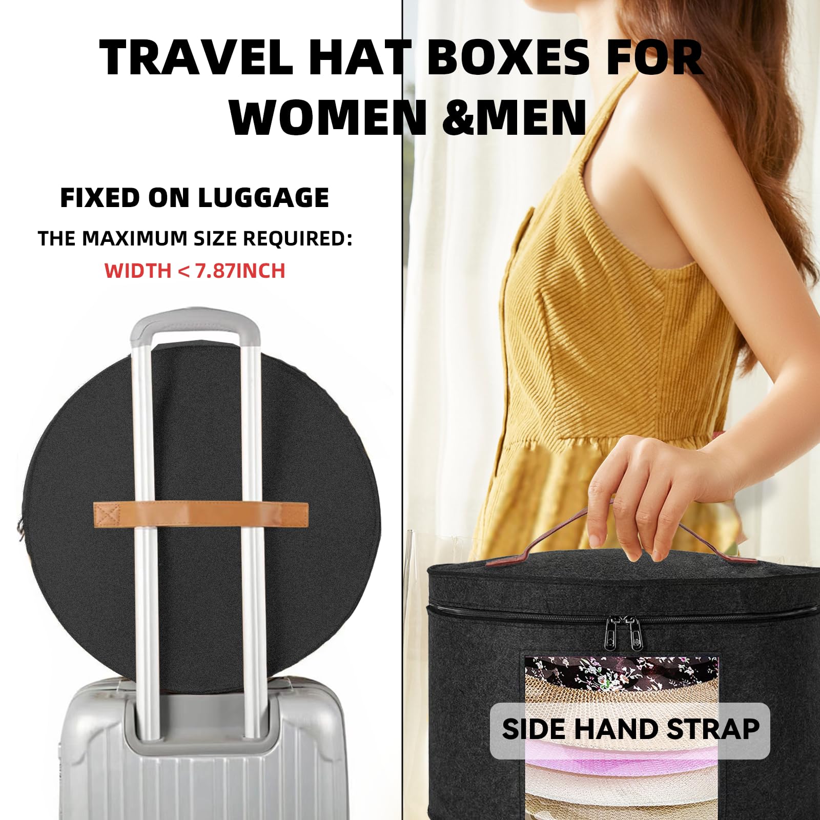 SAMTURUI Large Hat Boxes for Women & Men, Hat Storage Box, Foldable Round Hat Organizer, Travel Hat Container with Dustproof Lid, Stuffed Animal Toy Clothes Storage, Dark Blue