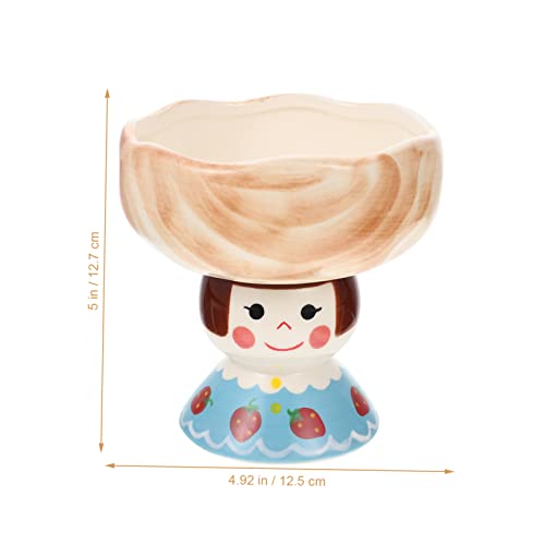 Mikinona Ceramic Doll Tray Ceramic Salad Bowl Oval Tray Extra Large Salad Bowl Trifle Bowl Small Bowls for Ice Cream Cartoon Fruit Plate Food Serving Bowl Footed Dessert Bowls Dessert Cup