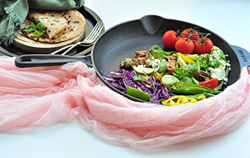 IMUSA USA 12" Cast Iron Skillet with Helper Handle for Indoor & Outdoor