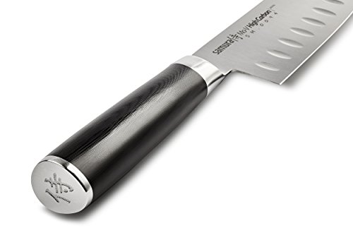 SAMURA MO-V Professional Japanese Kitchen Santoku Knife 7", Hardened to 58-61° HRC, Molybdenum-Vanadium Steel AUS-8 Blade, Ergonomic and Moisture Resistant G-10 Fibreglass Handle