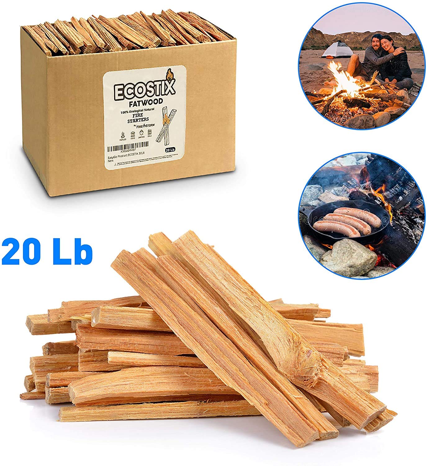EasyGoProducts Eco-Stix Fatwood Fire Starter Kindling Firewood Sticks – 100% Organic – Firestarter for Wood Stoves, Fireplaces, Campfires, Bonfires, 20 Lbs