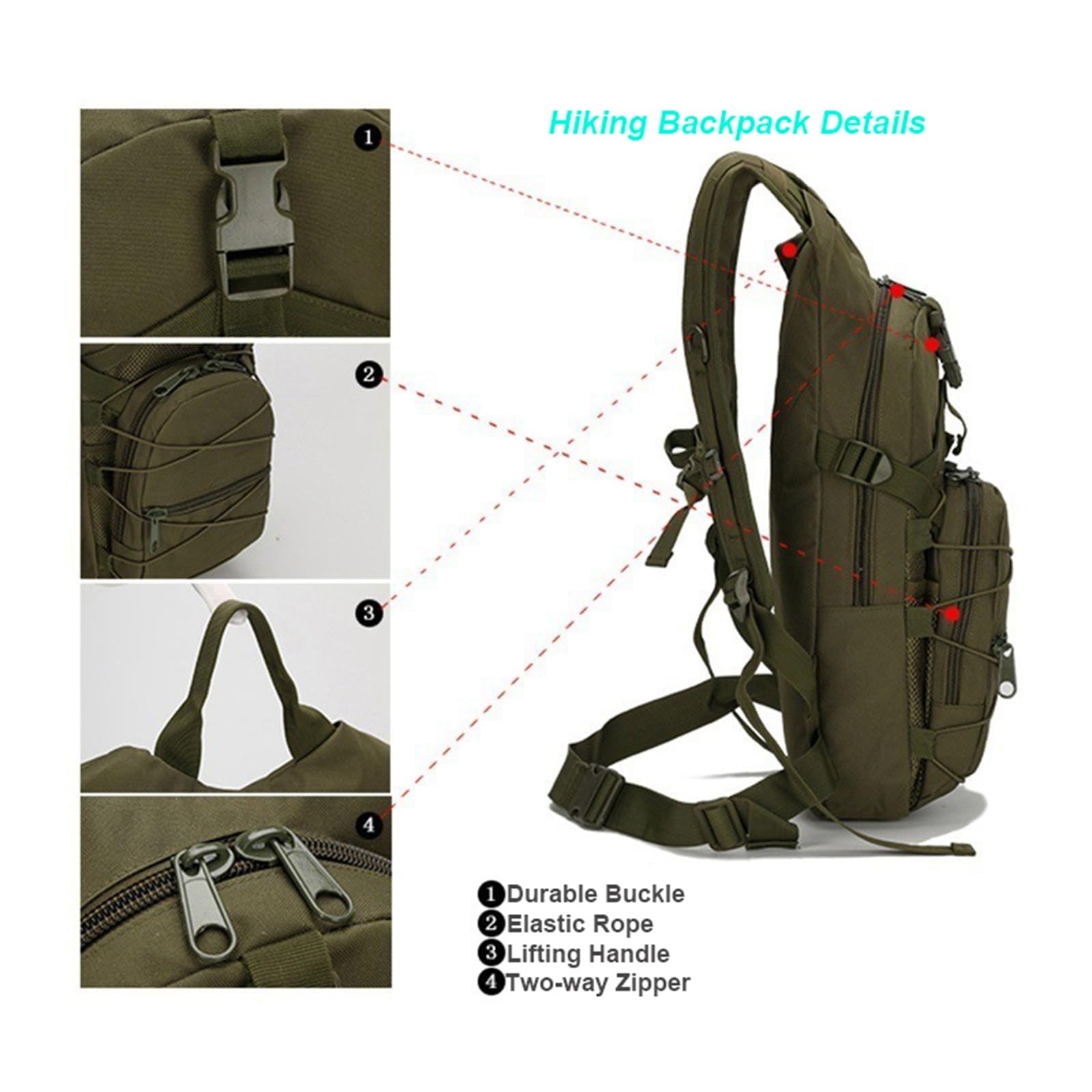 DCOFXGM 15L Waterproof Hiking Backpack Small Tactical Day Pack with Elastic Rope Outdoor Cycling Compact Shoulder Bag (Black)