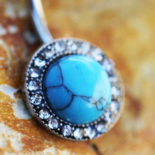 Dynamique 316L Surgical Steel Antique Jeweled Turquoise Belly Button Ring (Sold Per Piece)