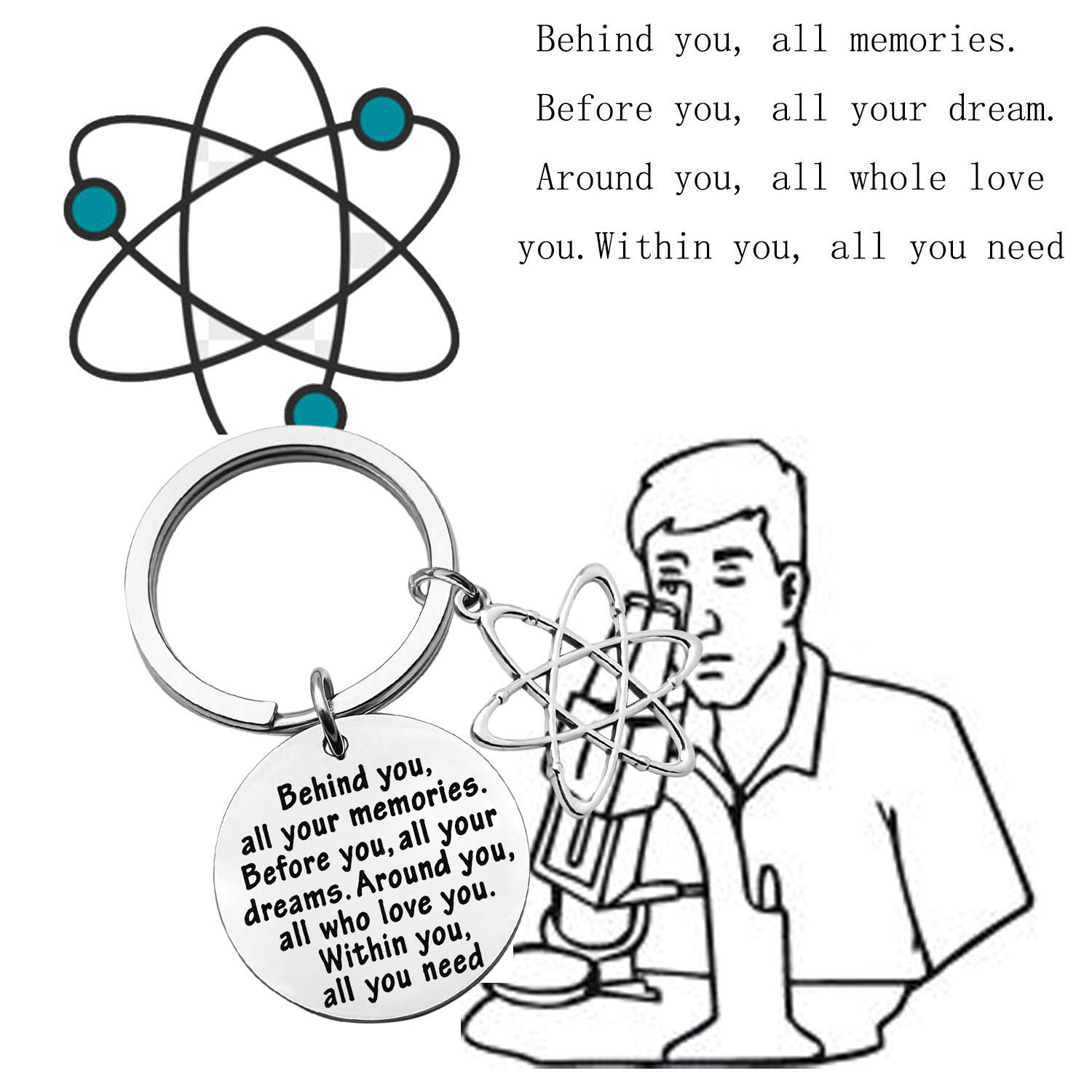FEELMEM Atom Science Keychain Chemist Gift Future Scientist Gift Behind You All Your Memories Atomic Science Gift Science Student Graduation Gift