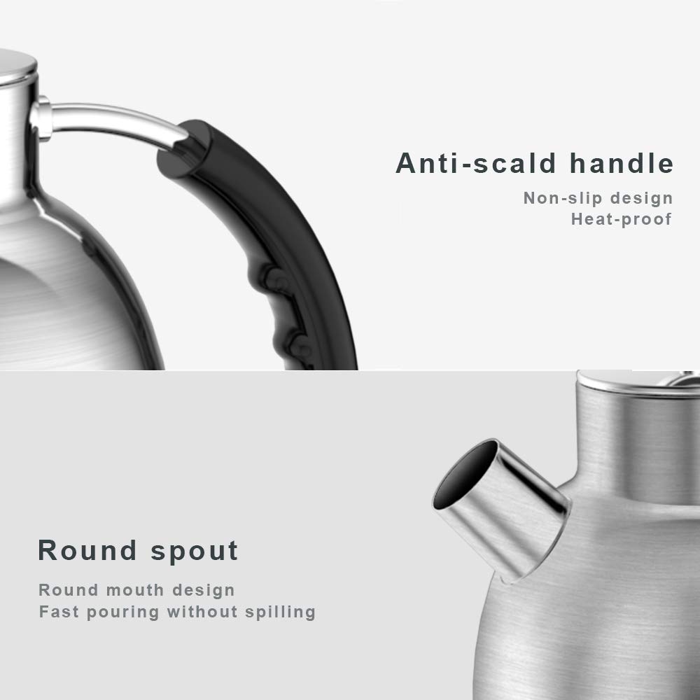 Electric Kettle, ASCOT Stainless Steel Electric Tea Kettle, 1.7QT, 1500W, BPA-Free, Cordless, Automatic Shutoff, Fast Boiling Water Heater - Matte Silver