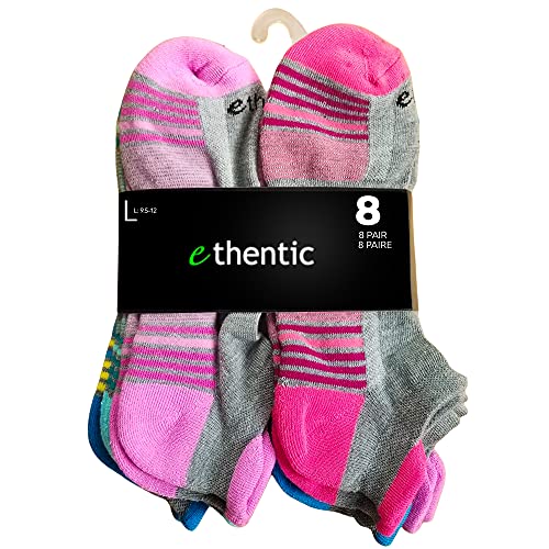 ethentic Womens Low Cut Performance Heel Tab Cushioned Athletic Socks (8 Pairs) (Large)
