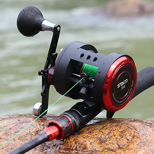 Sougayilang Round Baitcasting Reel with Star Drag Reinforced Graphite Body, Baitcaster Reel for Catfish and Salmon, Inshore Conventional Reel-Right Handle