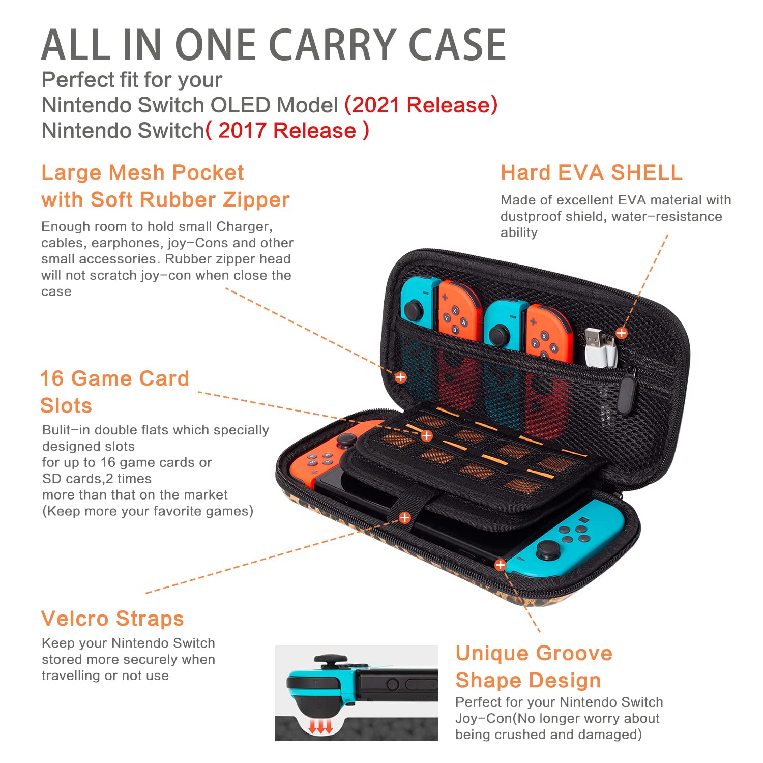 Drodalala Nintendo Switch Case OLED 2021/Switch Carrying Case 2017 for Girls, Leopard Travel Cover Bag w/16 Game Card Slots,Deluxe Protective Hard Shell Case,Dockable Joy-Con Controller & Accessories