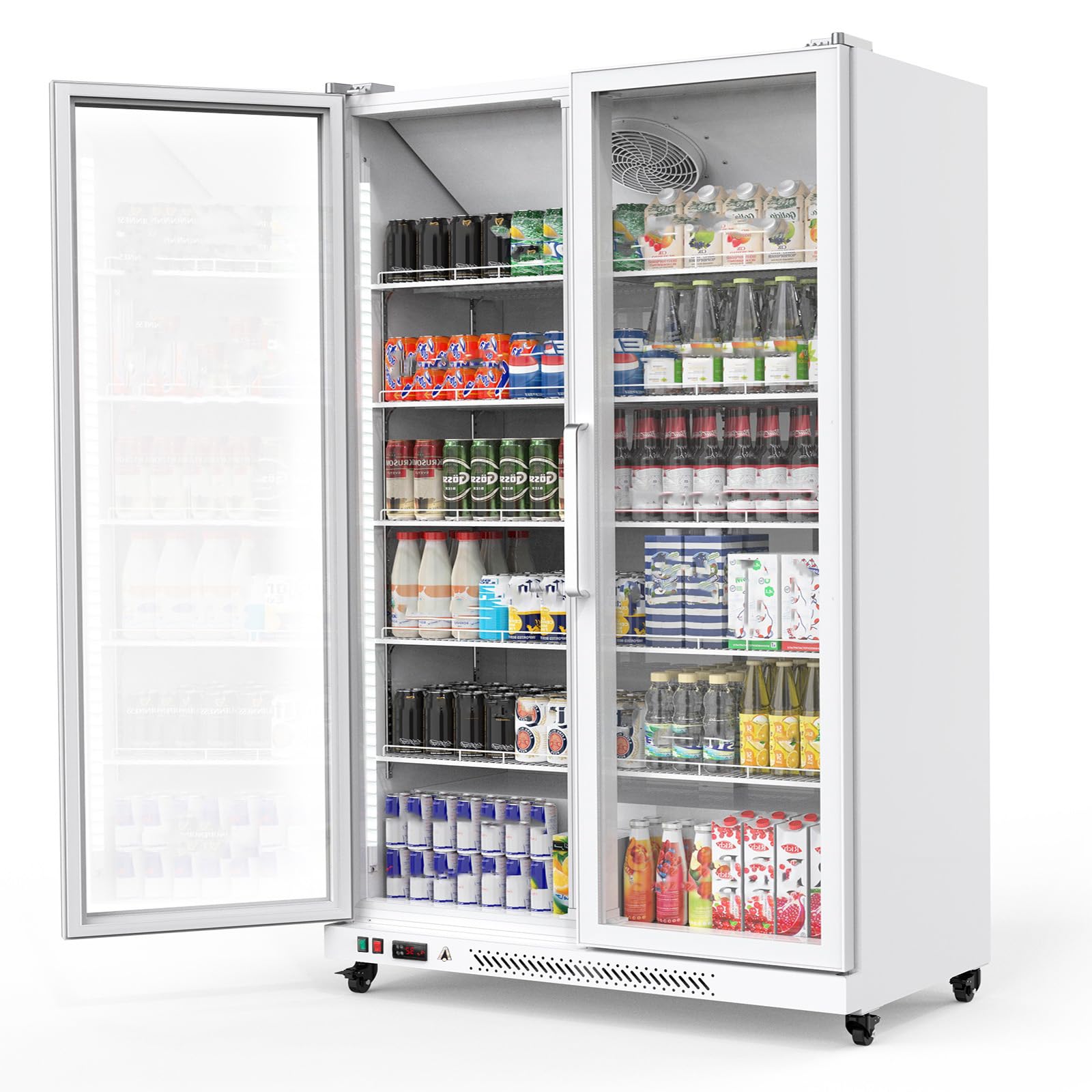 MERXENG Beverage Refrigerator, 28.3 Cu.ft Commercial Display Refrigerator Merchandiser for Home Restaurant Grocery Stores, 2 Glass Door Merchandiser Refrigerator, Back Bar Beverage Cooler