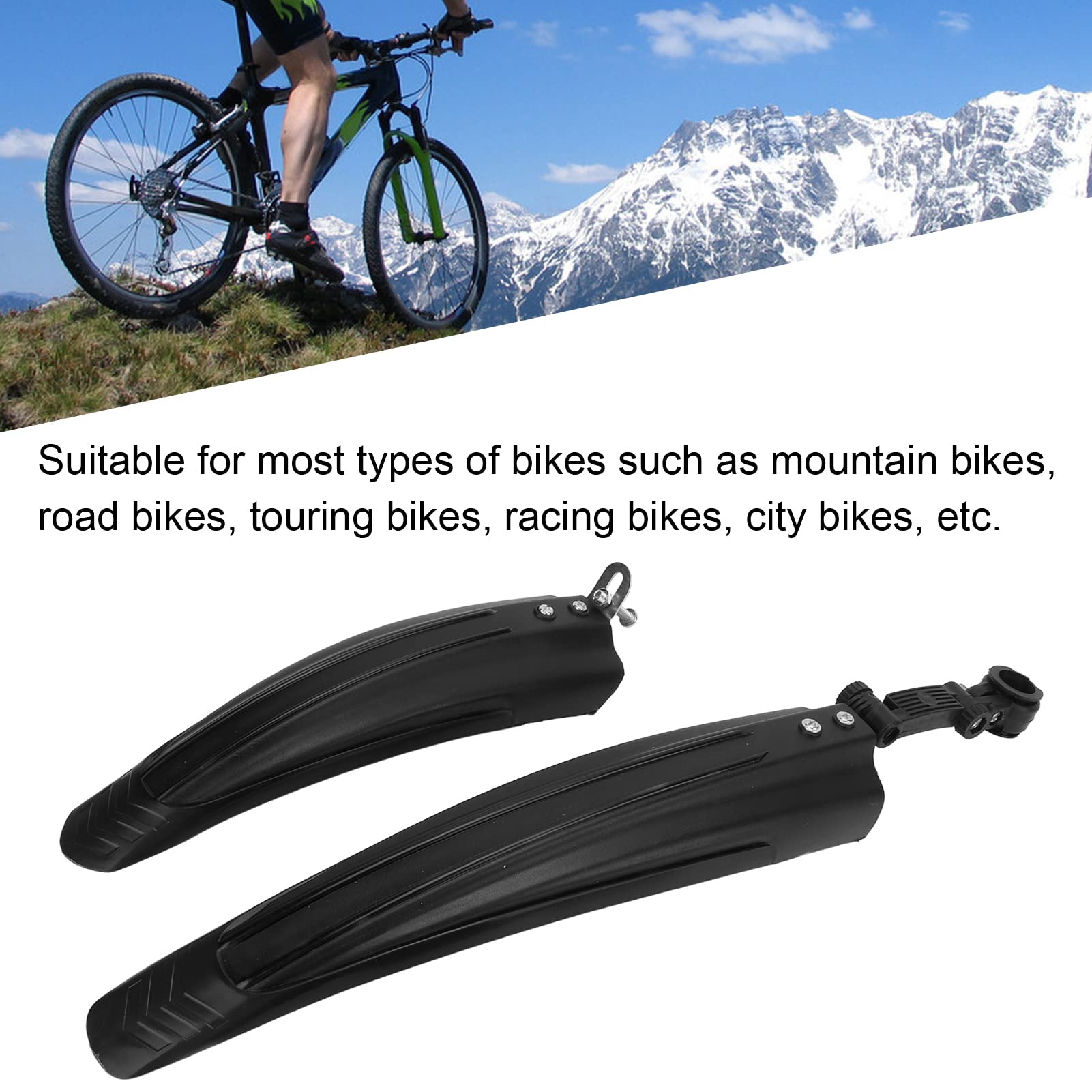 Front Rear Fenders Mudguards Thickened Widened PVC Mud Guard Fit for 20 to 26 inch Road Mountain Bike(Black)