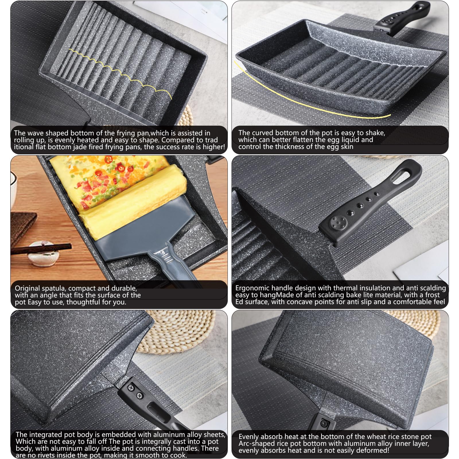 MOSYONE Tamagoyaki Pan, Japanese Omelette Pan, Square Non-Stick Egg Pan, Japanese Cookware for Omelette, Black
