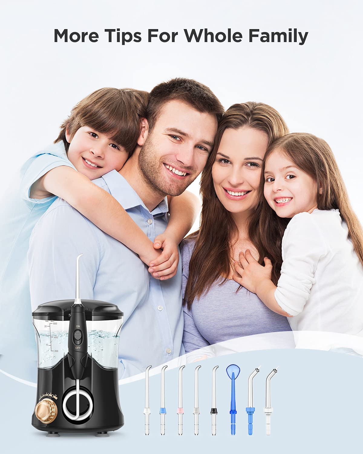 Water Flossers, 600ML Dental Water Teeth Cleaner with 8 Jet Tips for Family, 10 Adjustable Pressure, Electric Dental Pick Flosser for Teeth or Braces, Black