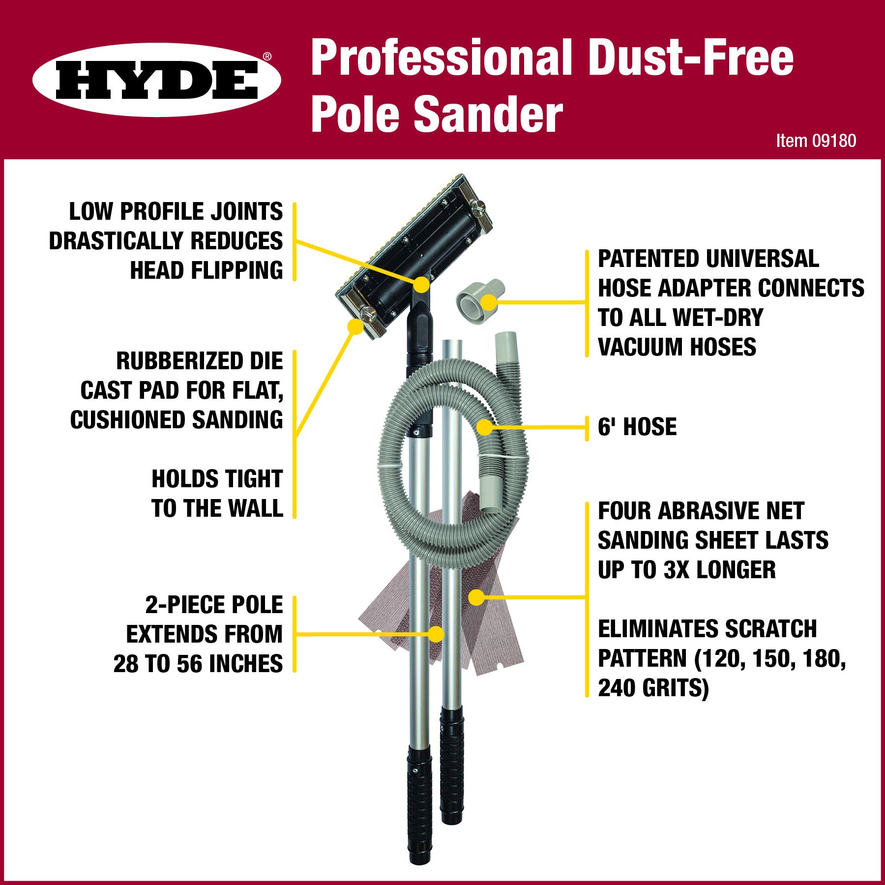 HYDE 09180 Dust-Free Vacuum Sander and 3M 99436 Drywall Sanding Screens Pro-Pak