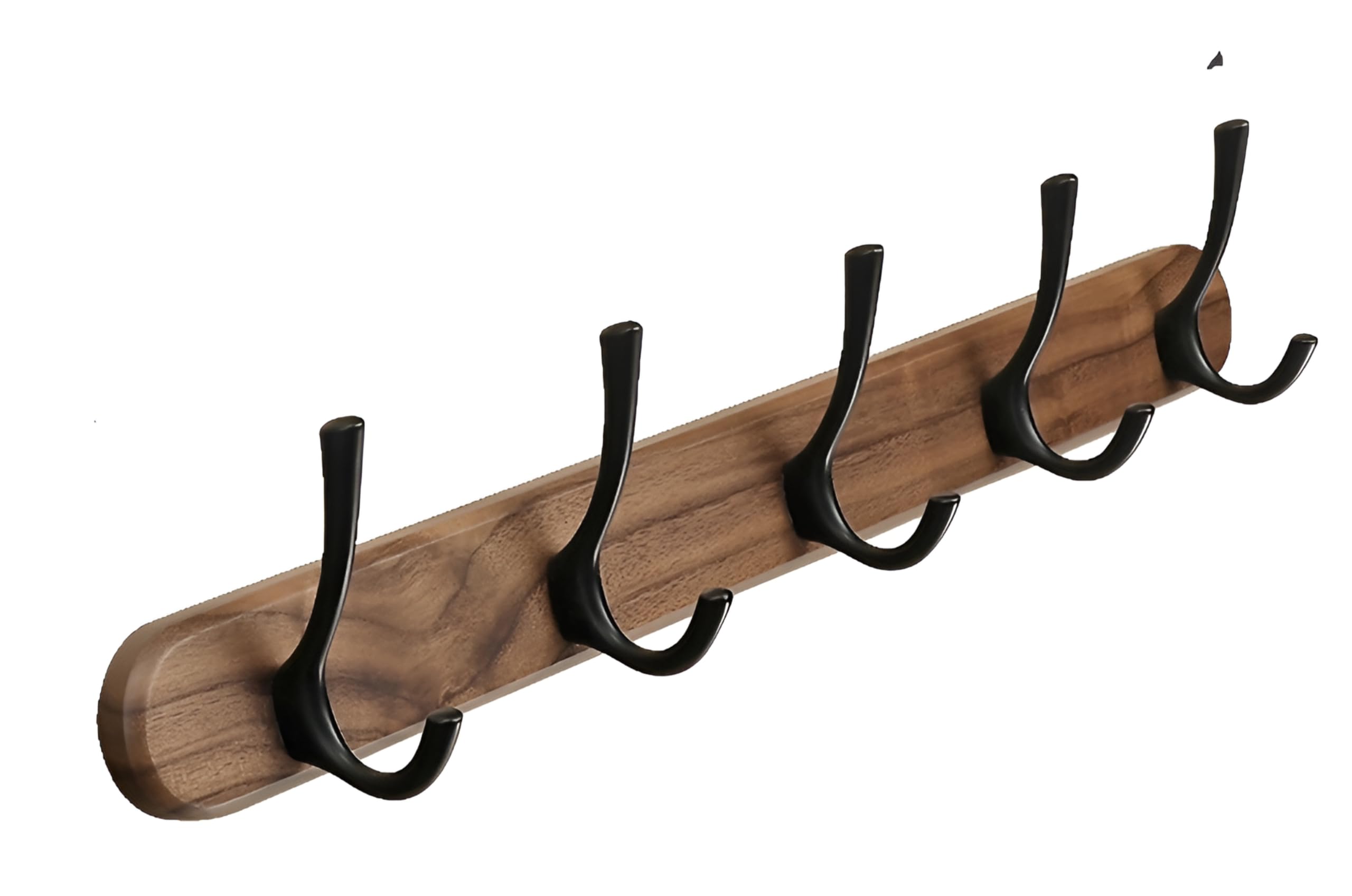 Nolbiph Walnut Wood Coat Rack Wall Mounted with Waterproof Zinc Alloy Hooks - Heavy Duty Dual Hooks for Hanging Coats, Hats, Bags, Towels and Bathroom Storage Hooks - Wall Hangers(4 Hooks)