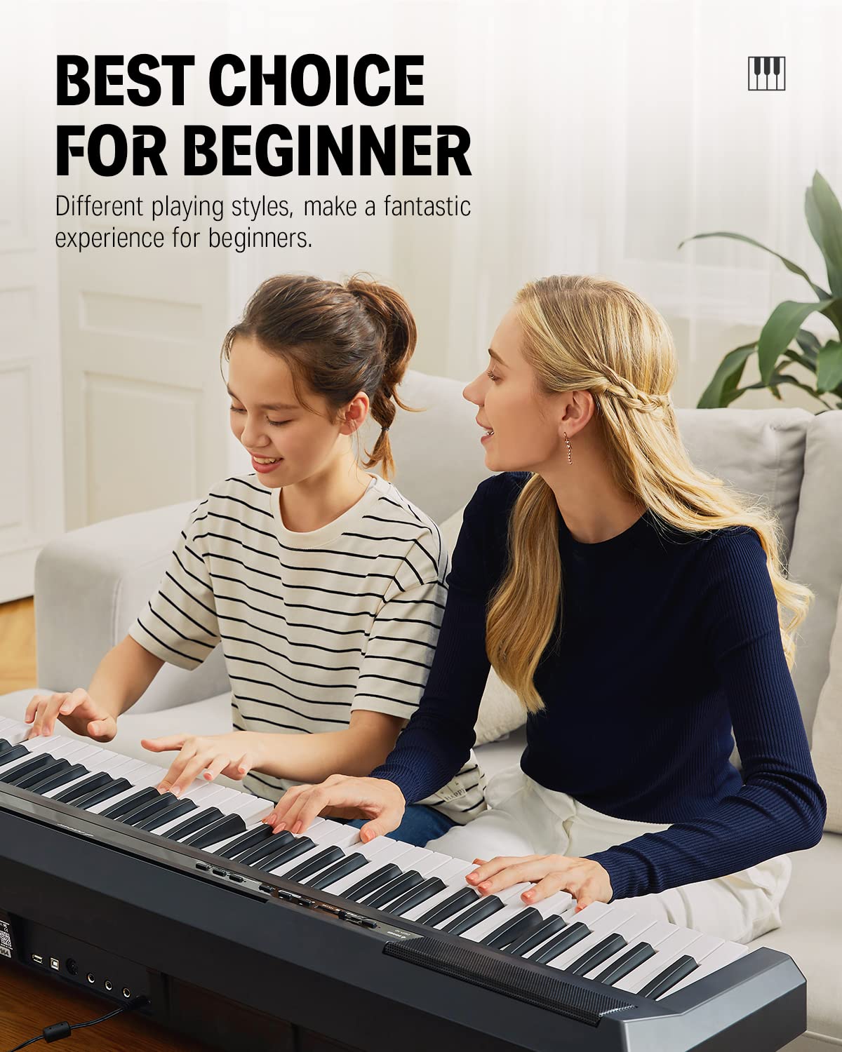 Donner DEP-10 Digital Piano 88 Key Semi-Weighted, Full-Size Electric Piano Portable Keyboard for Beginners, with Sustain Pedal, Power Supply