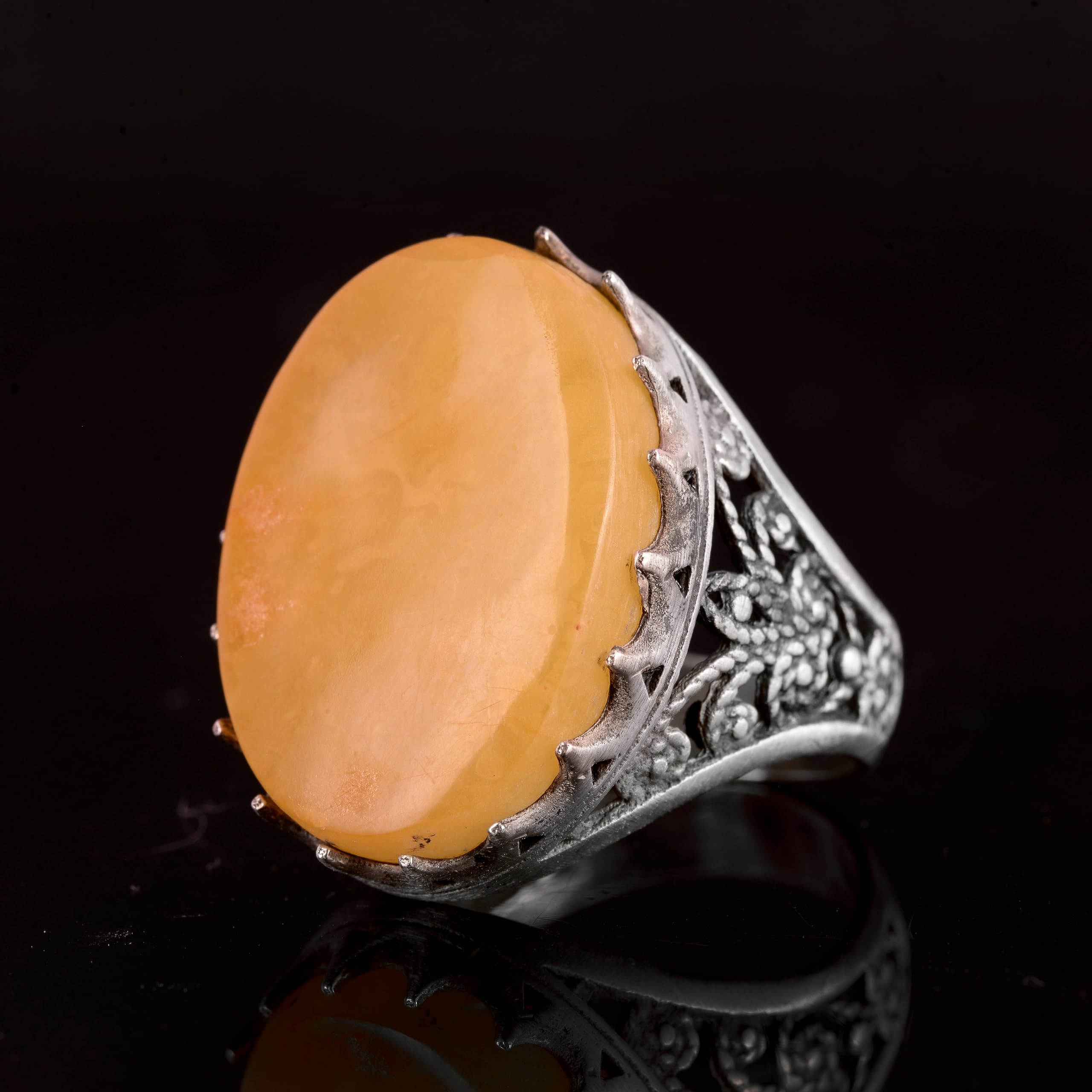 Falcon Jewelry Genuine Real Natural Amber Gemstone Ring, Handmade Big Ring, 925 Sterling Silver Ring (10)
