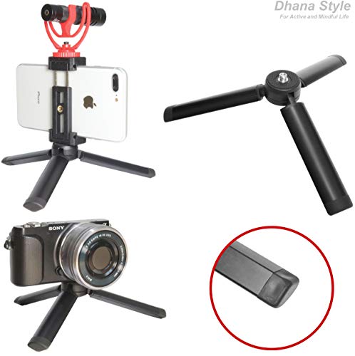 Dhana Style Metal Mini Tripod Tabletop Stand Compact Tripod Selfie Stick Monopod Stabilizer on Cellphone DSLR Cameras Portable Handle Grip Stabilizer for All Cameras Type: MMT (Black)