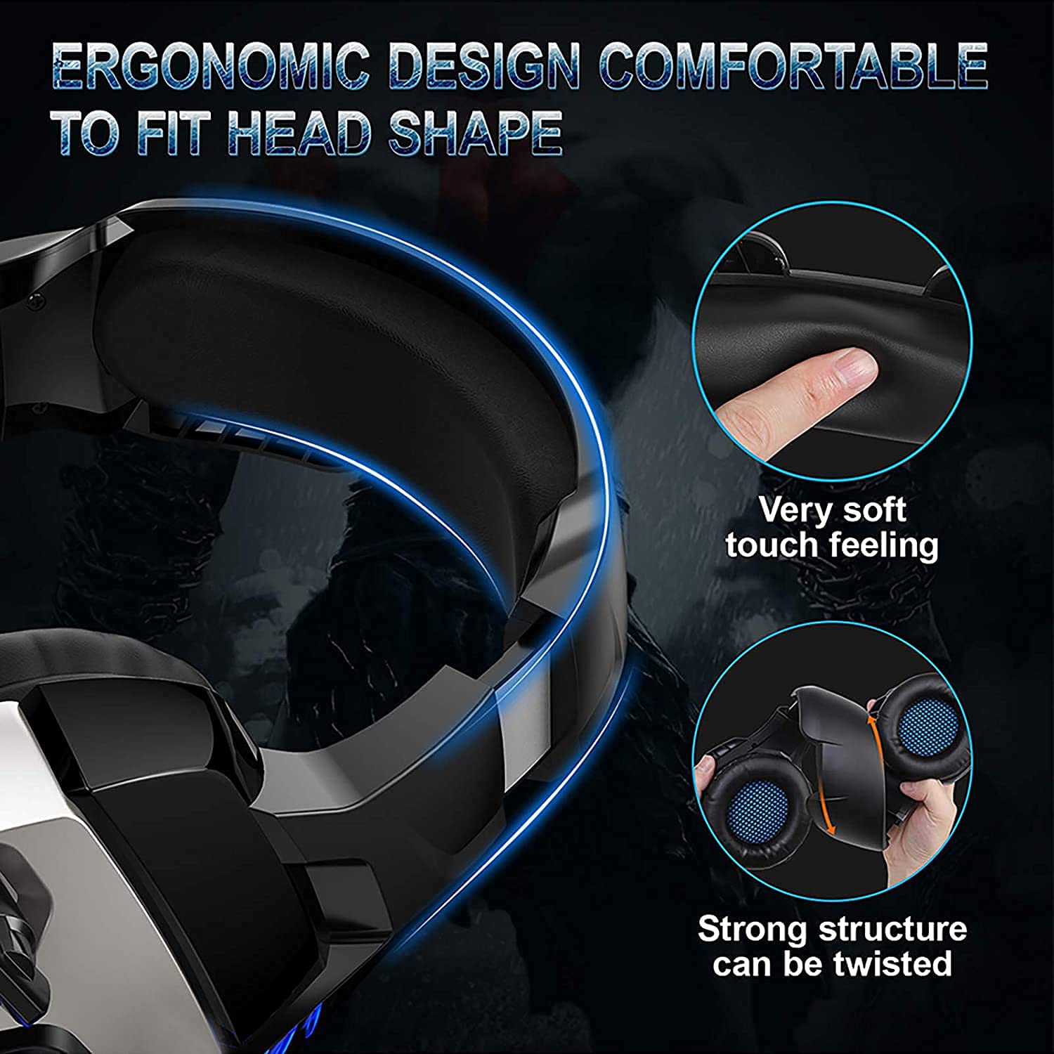 Gaming Headset, Gaming Headphones with Microphone 7.1 Surround Sound Wired Over Ear Headsets for PS4 PS5 Xbox One Switch PC Playstation Computer Laptop Headset