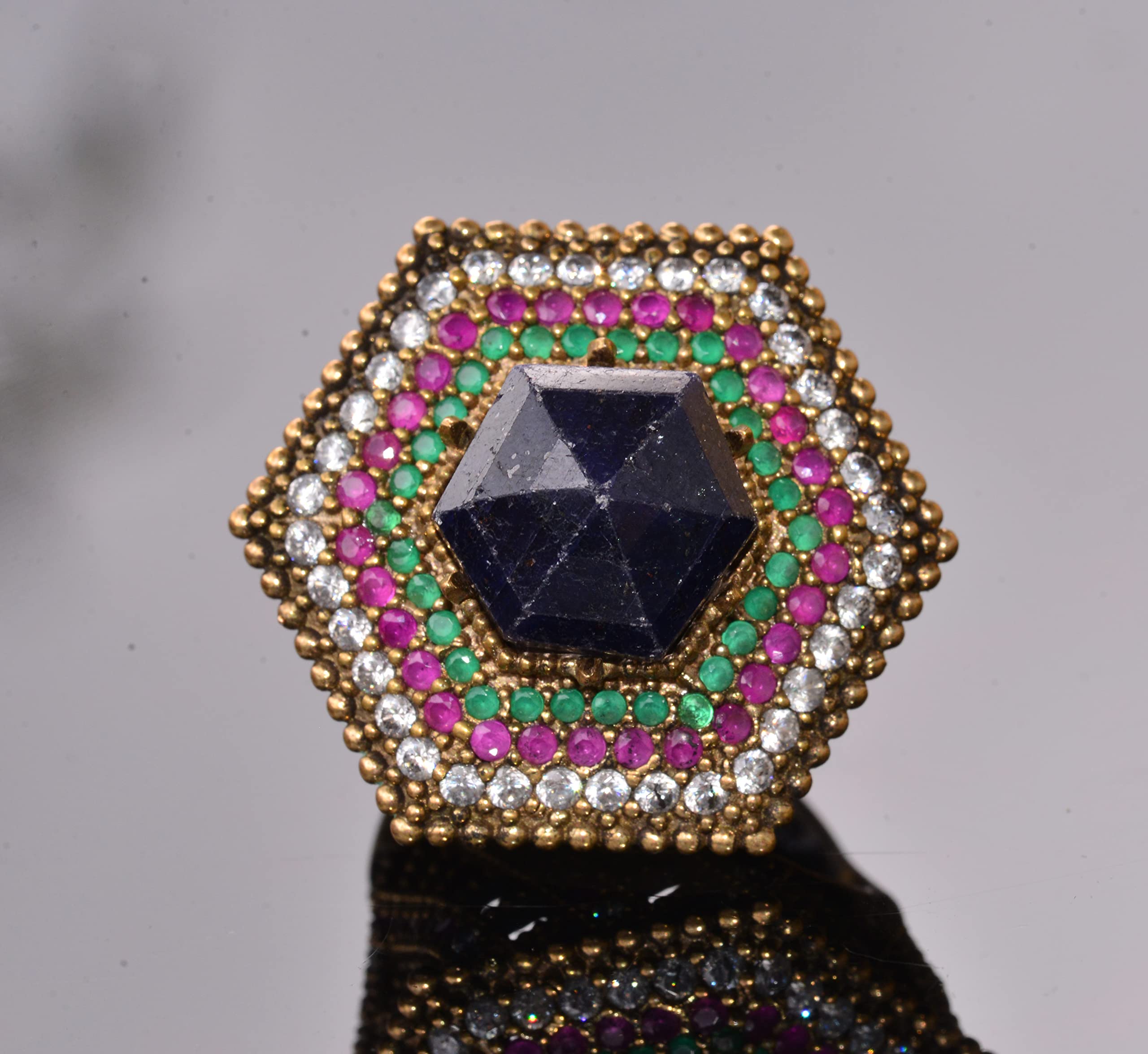 Falcon Jewelry Real Natural Sapphire Gemstone Ring, 12.35 Carat, Sterling Silver Unisex Hurrem Sultan Ring