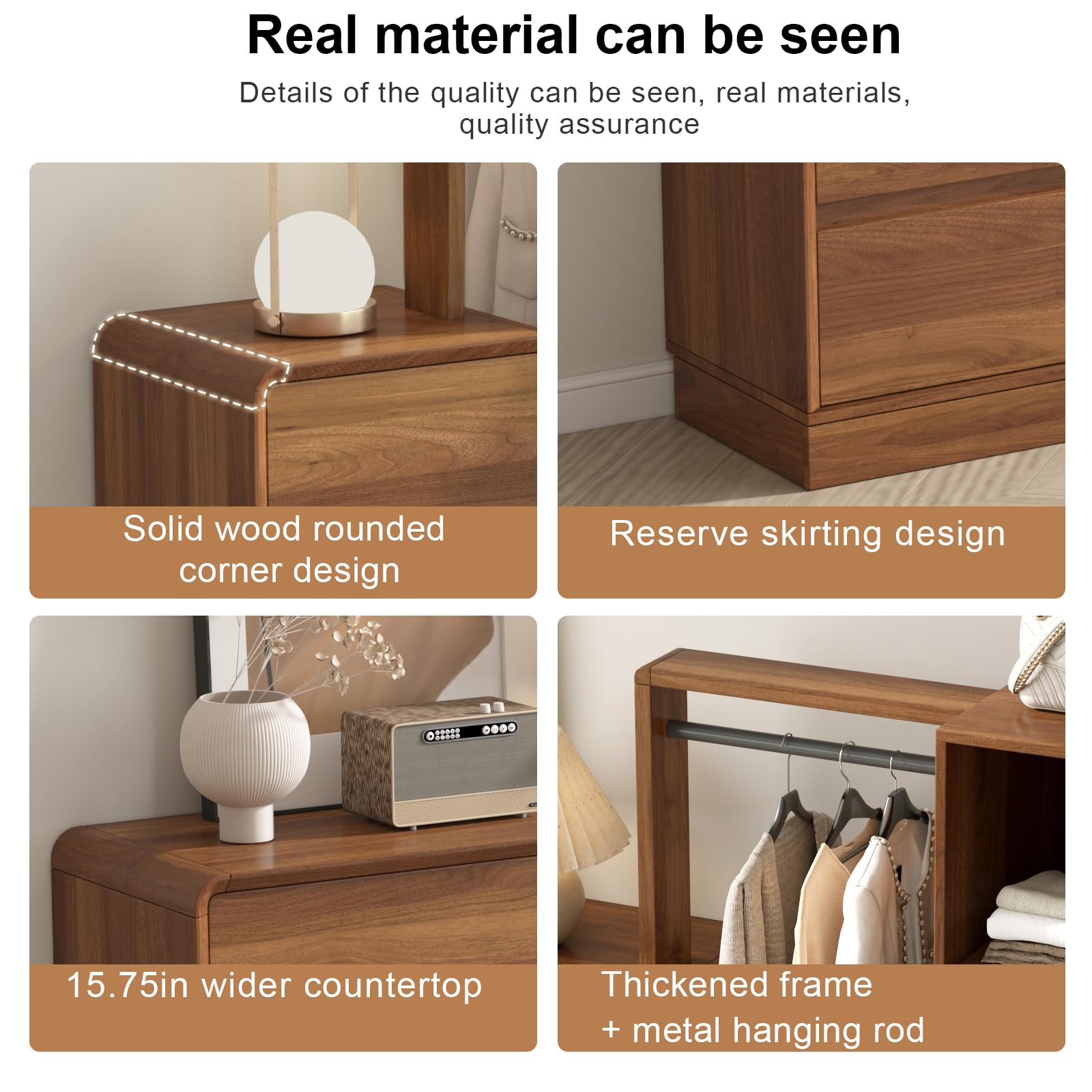 Messenya Dresser with Hanging Racks&Open Shelf Bookcase,Dresser for Bedroom with 6 Drawers Dresser with Clothes Rack, 4-Tier Bookshelf Wood Storage Unit