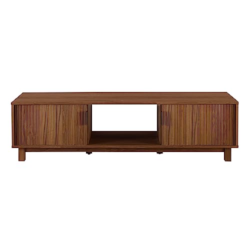 Walker Edison Walton Modern Fluted-Door Low Stand for TVs up to 65 Inches, 58 Inch, Mocha