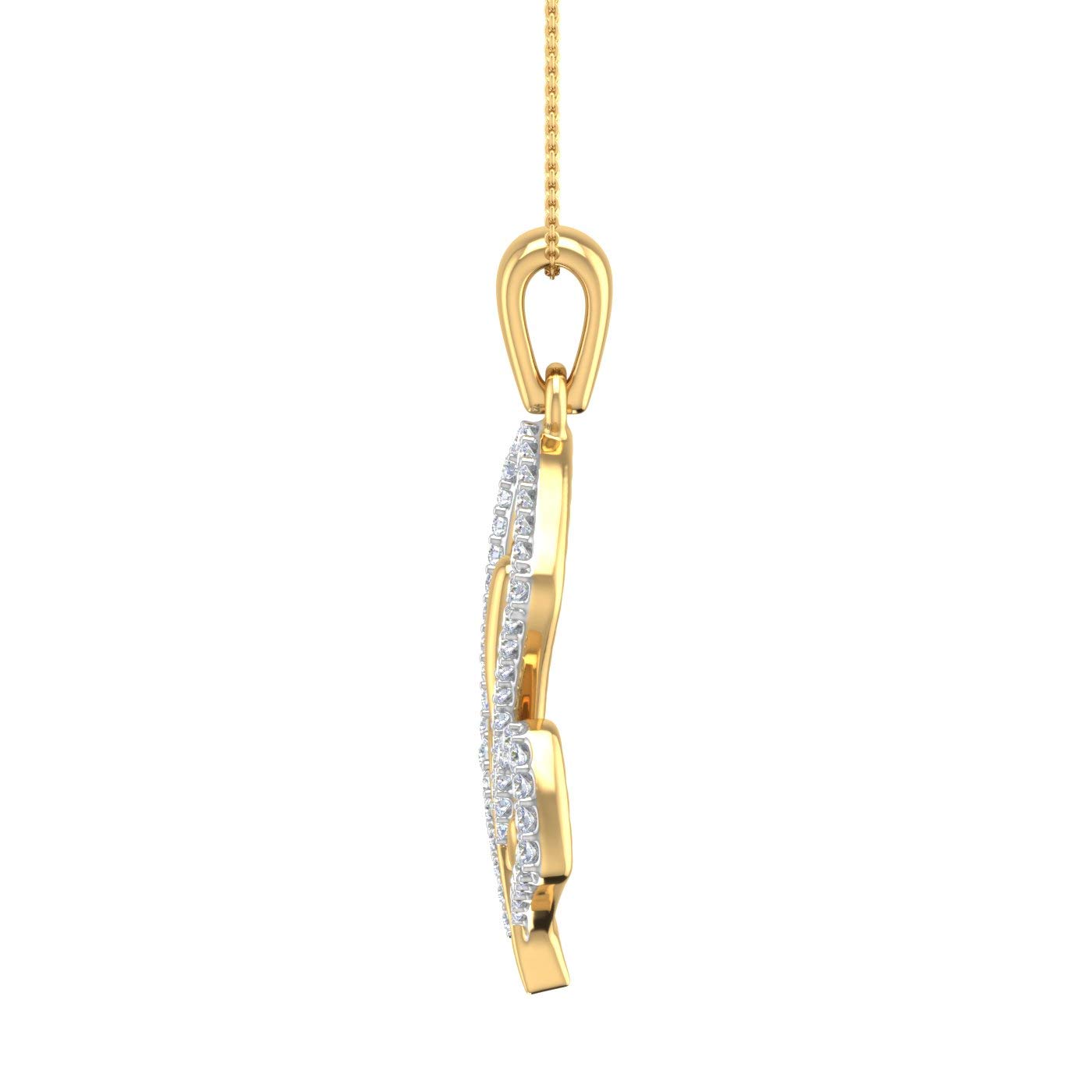 FINEROCK 1/5 Carat Butterfly Diamond Pendant Necklace in 10K Yellow Gold (Silver Chain Included) - IGI Certified