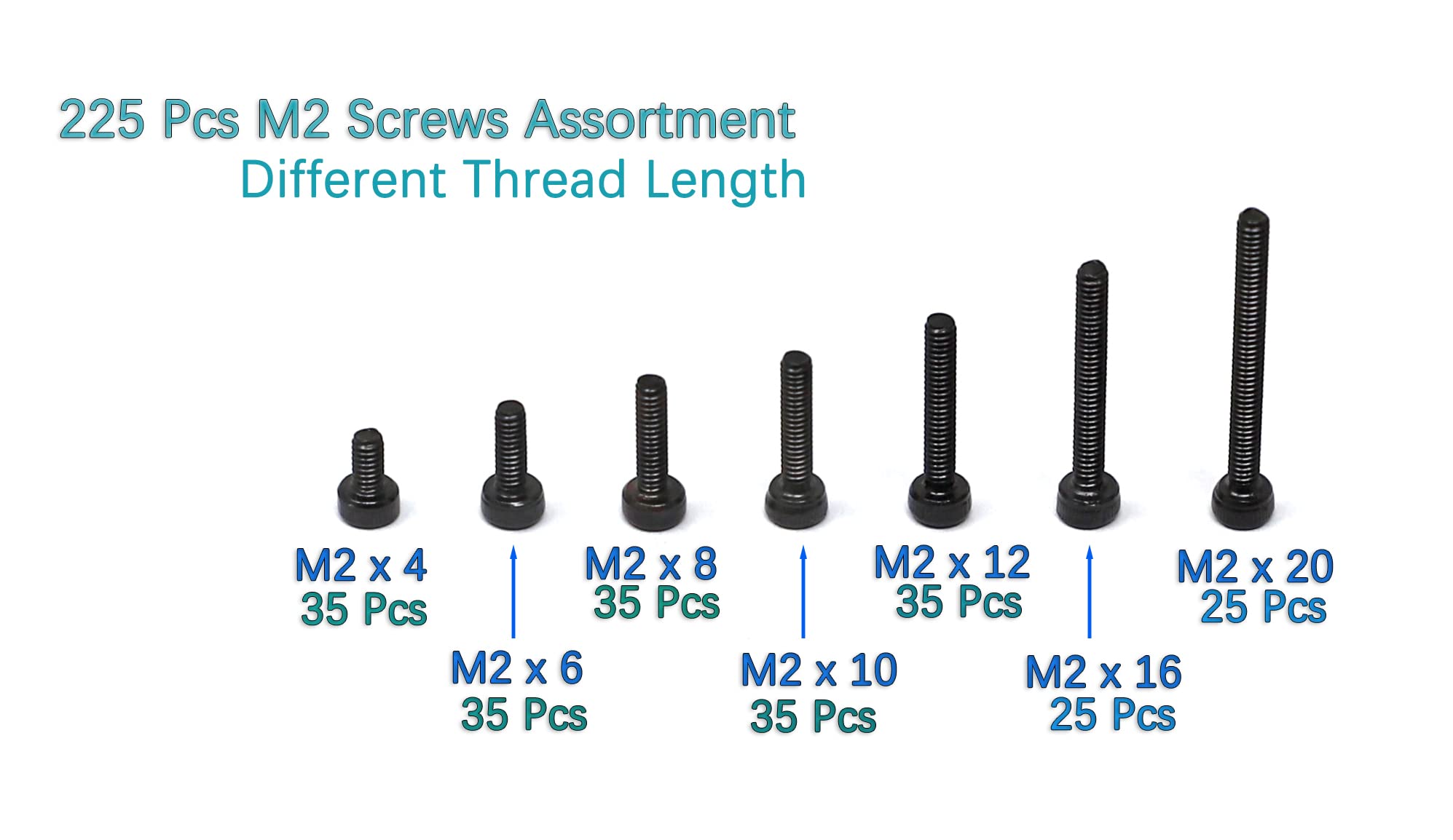 iexcell 450 Pcs M2 x 4/6/8/10/12/16/20 Alloy Steel 12.9 Grade High Tensile Hex Socket Head Cap Screws Bolts Nuts Assortment Kit