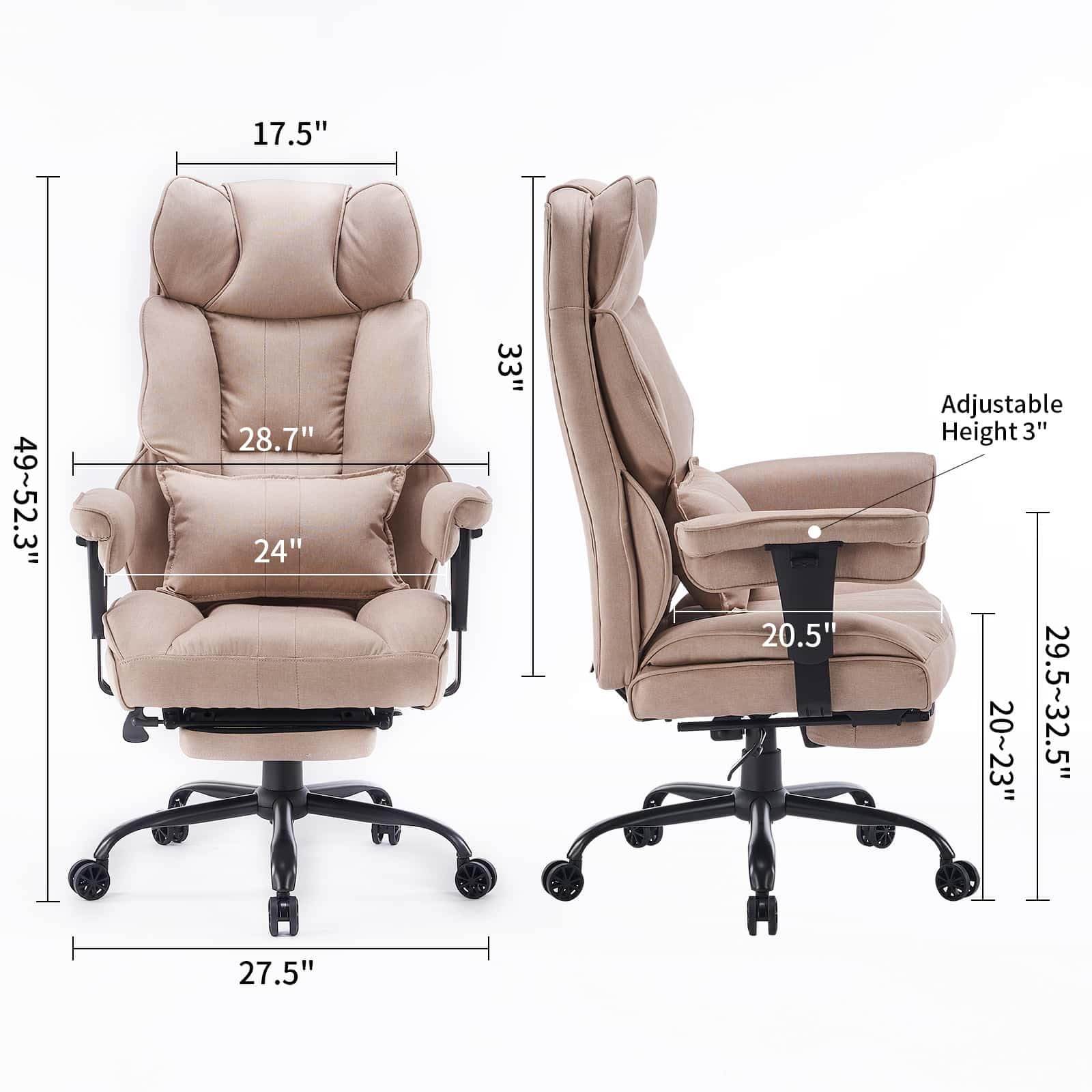 Efomao Desk Office Chair,Big High Chair,Fabric Computer Chair,Oversized Chair,Executive Office Chair,Adjustable Armrest Office Chair with Foot Rest, Beige Office Chair