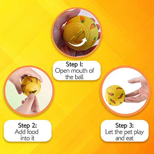 Meric Rabbit & Cat Feeding Ball, Food and Treat Dispenser, Slow Feeder for Bunnies, Physical and Mental Workout for Pets, Exercise Tool, Yellow, 3” (Diameter), 3 Pcs Per Pack