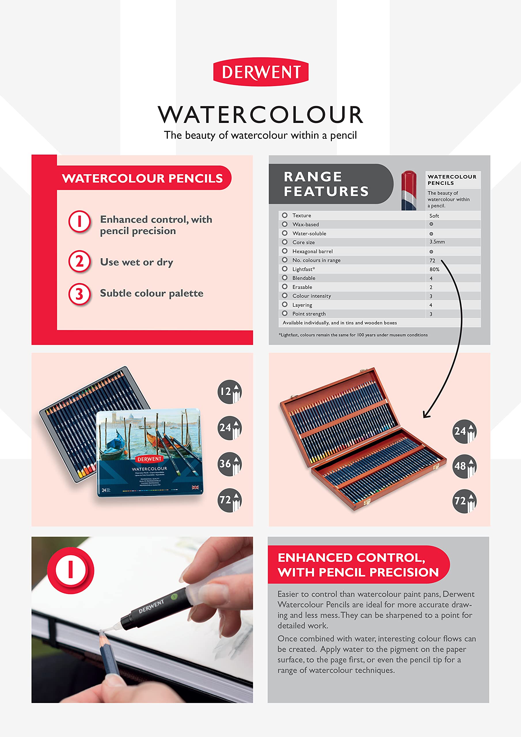 Derwent Colored Pencils, WaterColour, Water Color Pencils, Drawing, Art, Metal Tin, 72 Count (32889)