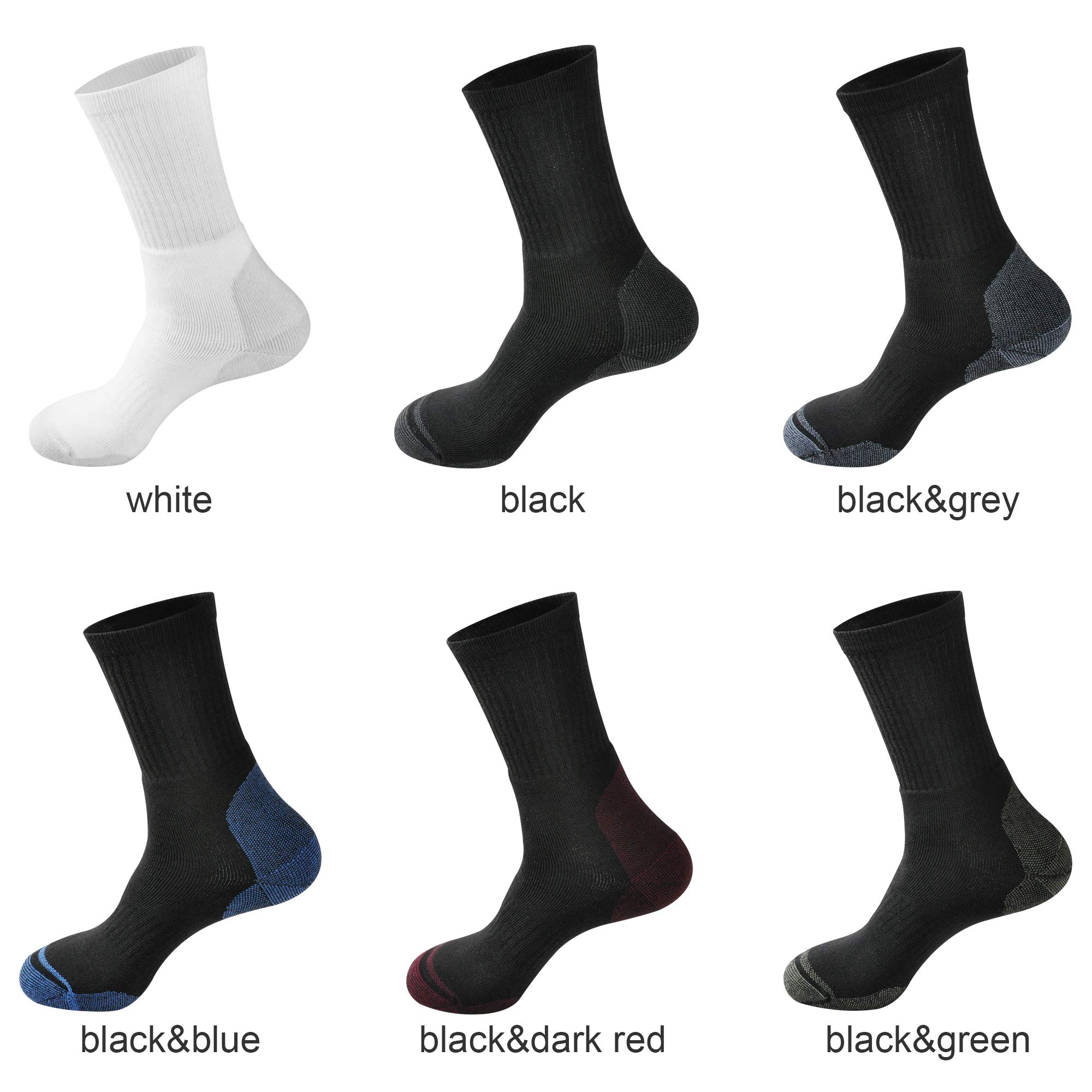 ECOEY Men's Work Boots Athletic Running Crew Socks, Dry-Tech Moisture Wicking Heavy Cushion 8 Pairs (Black, 9-11)