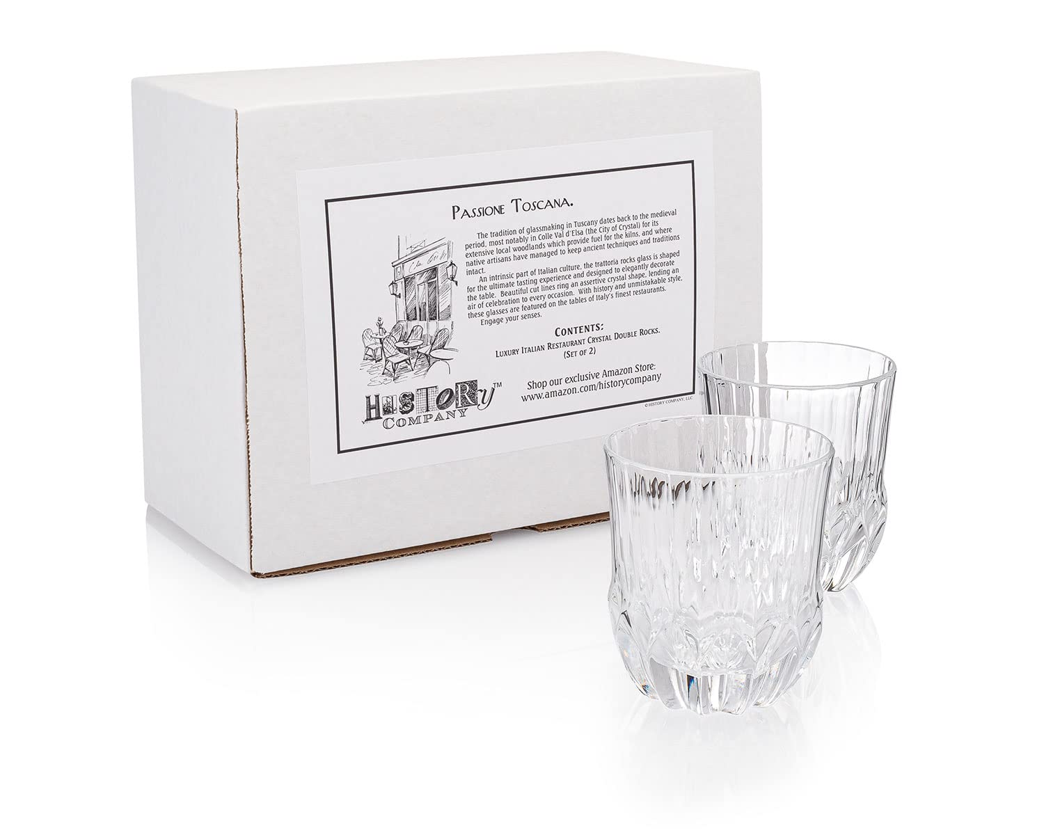 HISTORY COMPANY Luxury Crystal Double Rocks Glass, 2-Piece Set, Crafted in the Tuscany Region of Italy (Gift Box Collection)